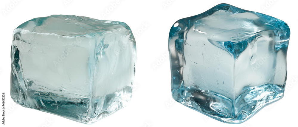 Ice Cubes Close-up: Two pristine ice cubes, one clear and one with a ...