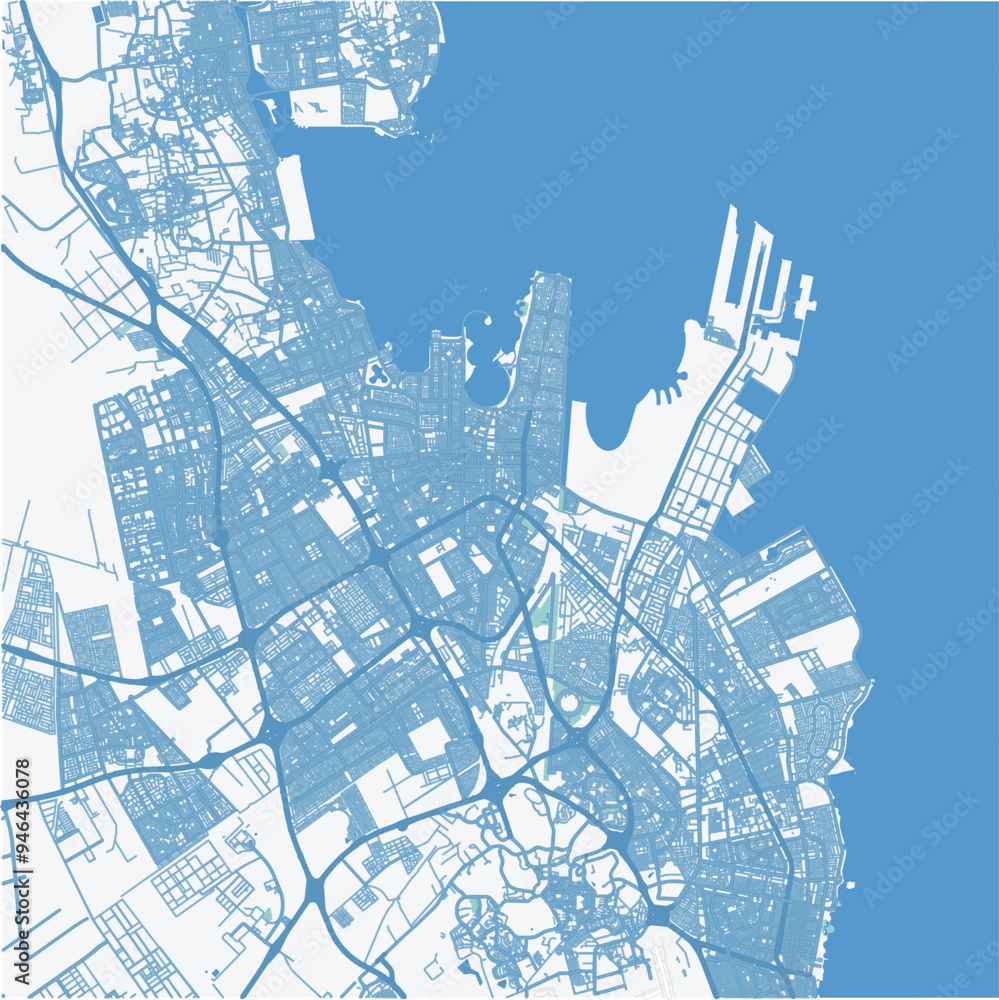 Map of Dammam in Saudi Arabia in blue. Contains layered vector with ...