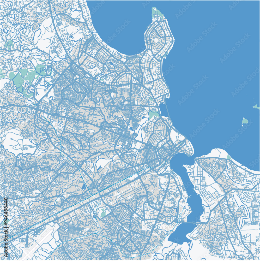 Map of Dar es Salaam in Tanzania in blue. Contains layered vector with ...