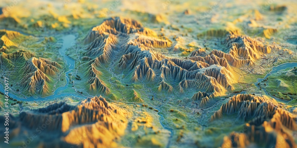 Digital 3D Terrain Map with Colorful Elevations – Ideal for GIS ...