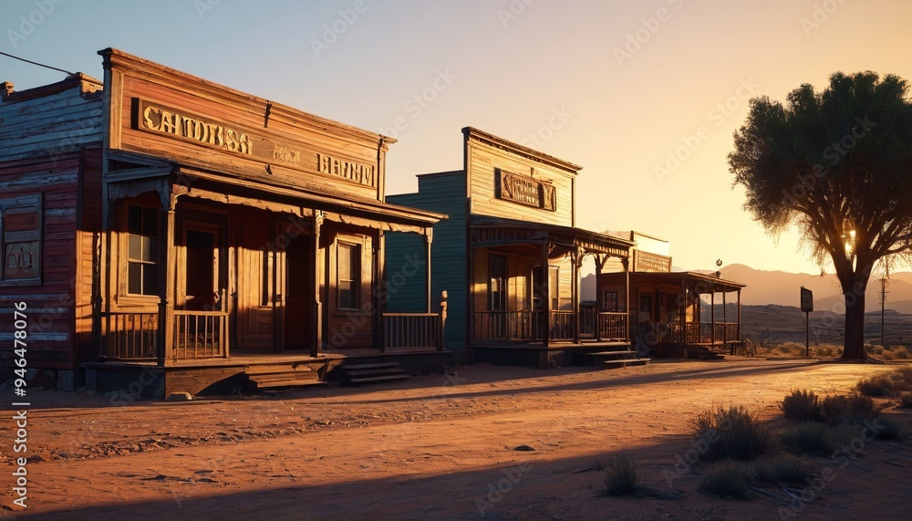 A ghostly Western town with tumbleweeds rolling down deserted main ...