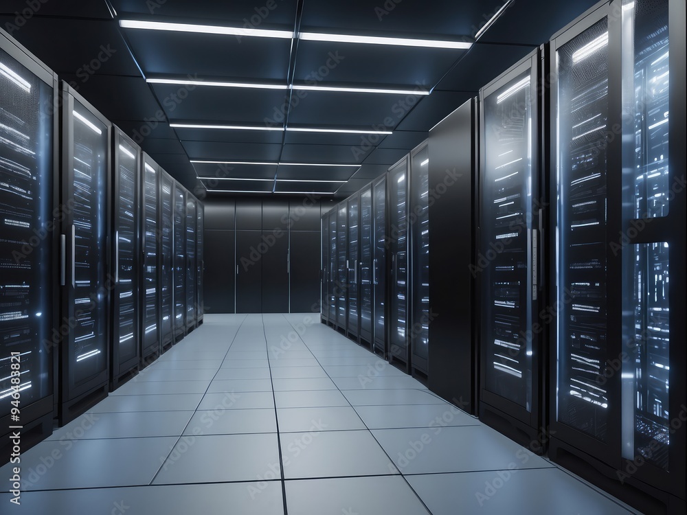 Ilustração do Stock: "Modern Data Center Walkthrough" "3D Render of ...