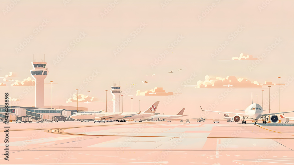 open area airport view, aviation industry, flight, airport design ...
