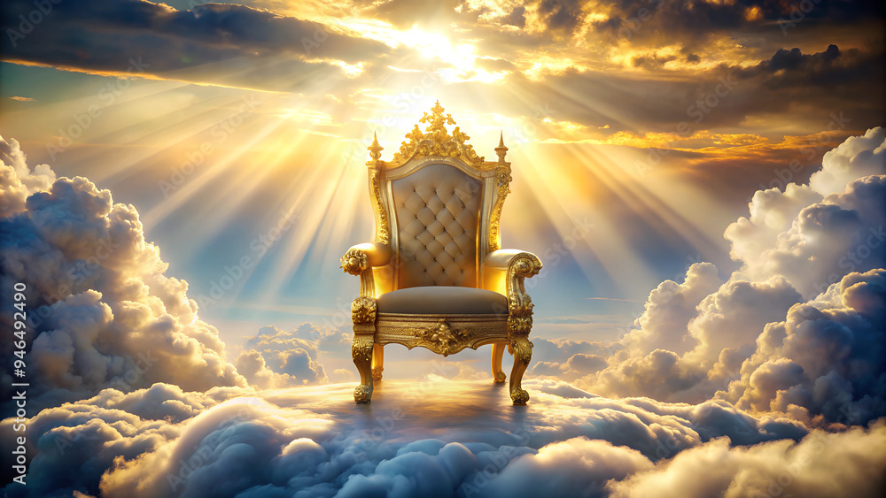 Majestic golden throne of god in heaven in the sky surrounded white ...