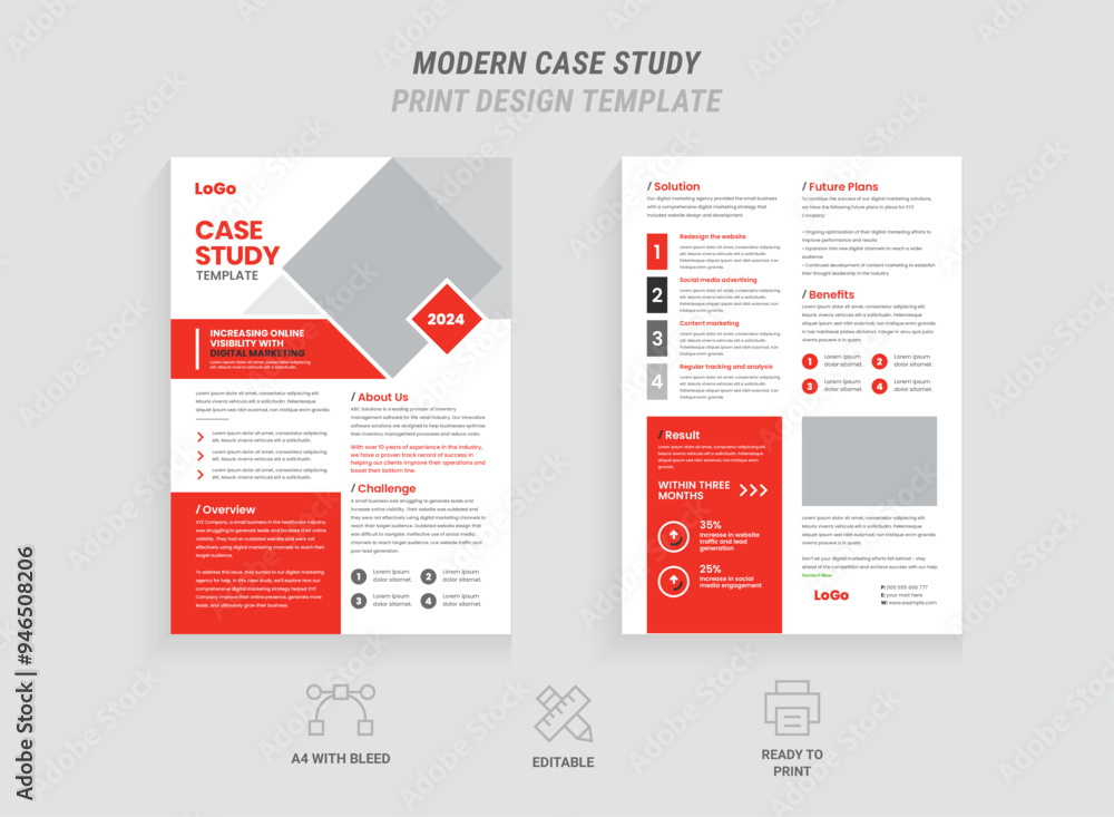 Professional Case Study Template Layout, Creative Double-Sided Flyer ...
