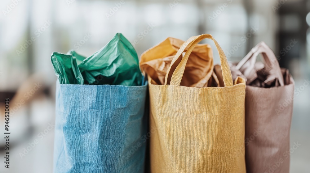 Image showcasing a set of vibrant and colorful reusable shopping bags ...
