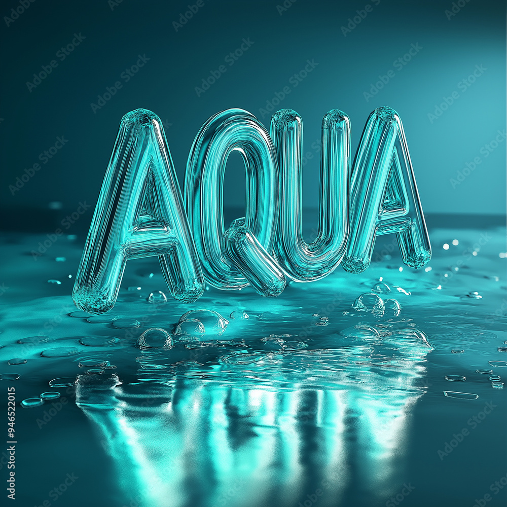 3D render text "AQUA" logo, crafted in a liquid like font that mimics ...