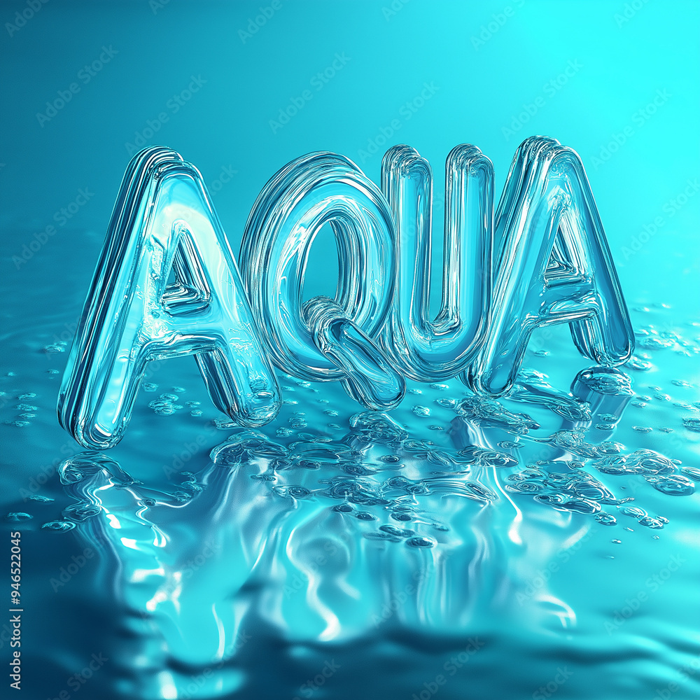 3D render text "AQUA" logo, crafted in a liquid like font that mimics ...