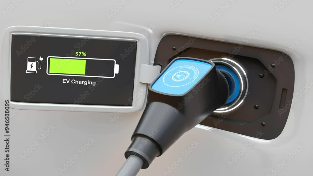 EV Charging Port with Digital Numbers and Graphics Displaying Real-Time ...