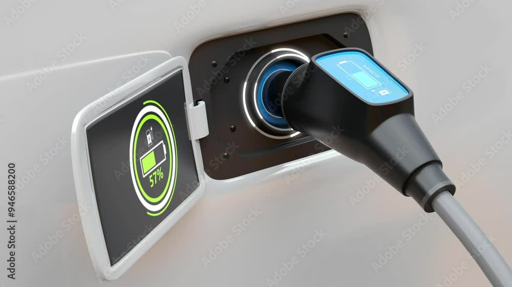 EV Charging Port with Digital Numbers and Graphics Displaying Real-Time ...