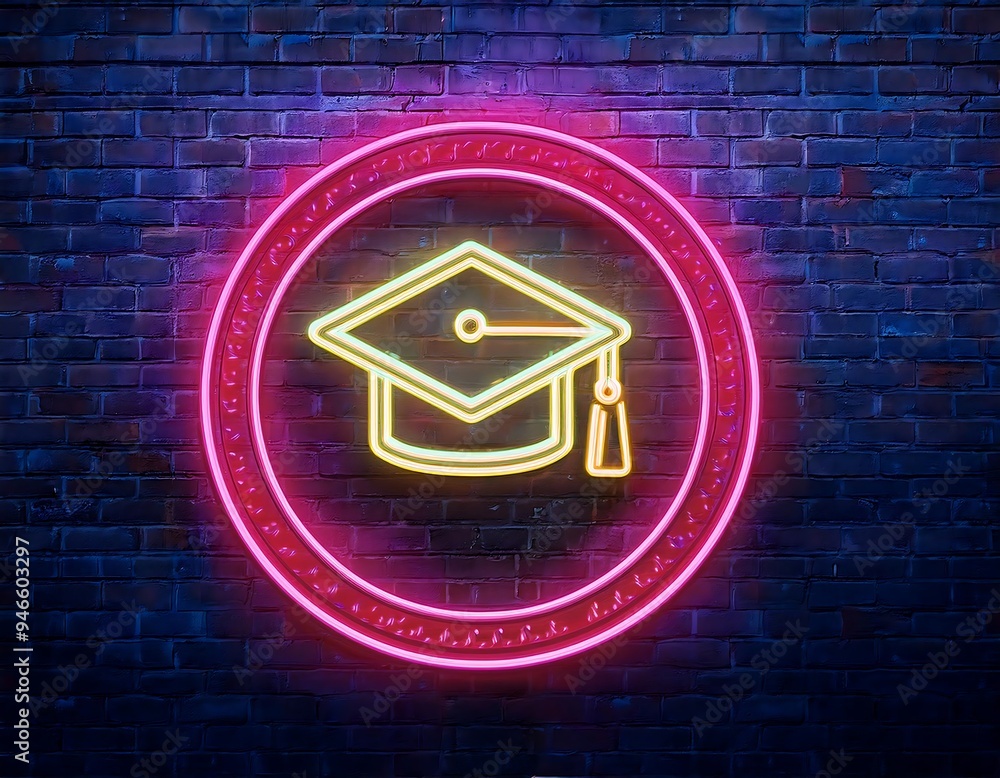 vector realistic neon sign featuring graduation party frame logo ...