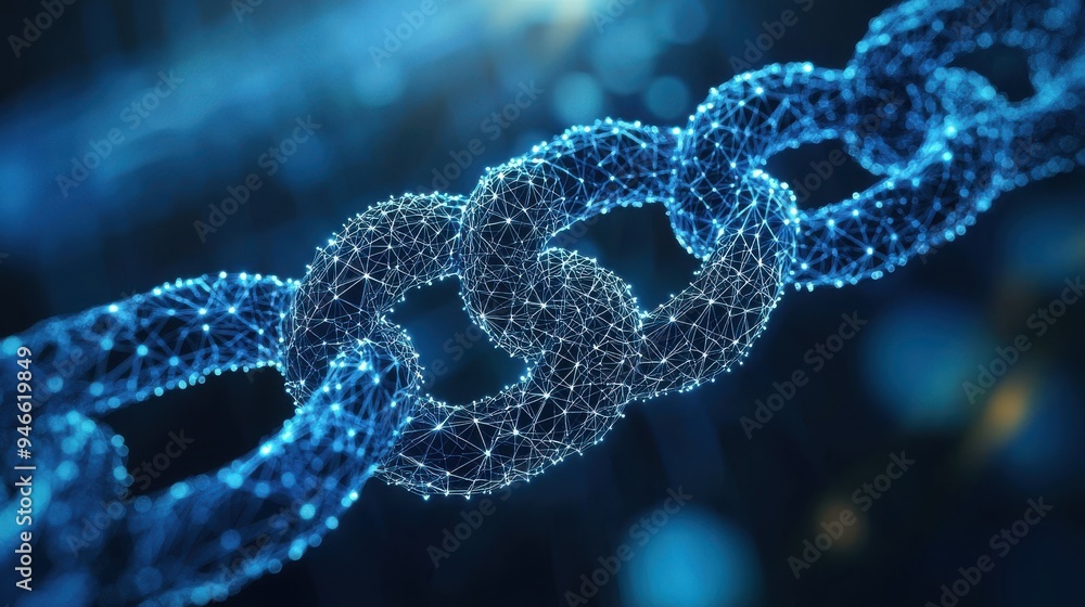 A digital representation of a blockchain network, with interconnected nodes and encrypted ...