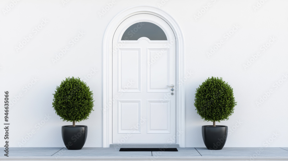 Classic white PVC door with arched glass panels and elegant detailing ...