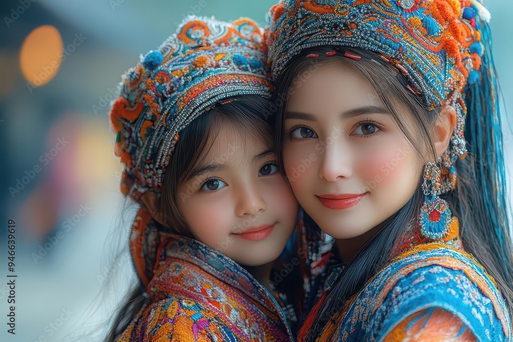 cultural embrace intimate side view of mother and daughter in ...