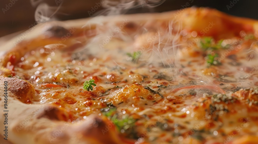 mouthwatering closeup of a perfectly crafted artisanal pizza steam ...