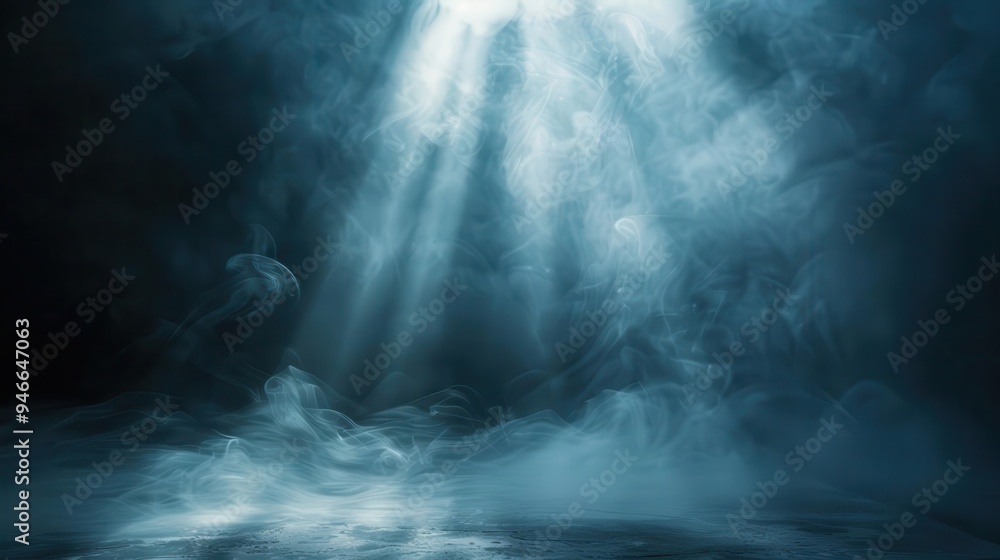 mysterious scene with dark empty space illuminated by dramatic ...