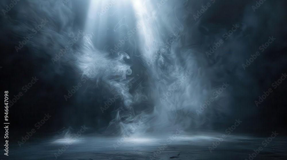 mysterious scene with dark empty space illuminated by dramatic ...