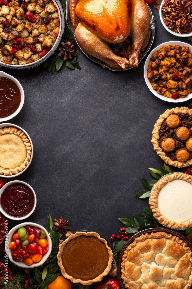 Thanksgiving feast with a full spread of dishes including turkey ...