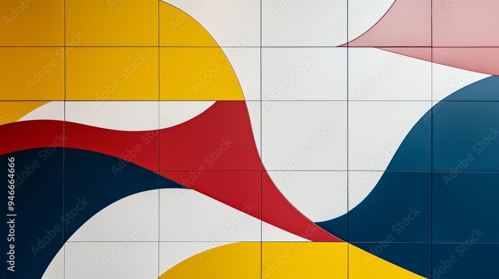 Abstract wall tiles with bold, asymmetrical lines and shapes, creating ...