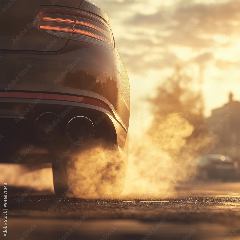 Environmental Pollution: Image focusing on the rear exhaust of a car ...