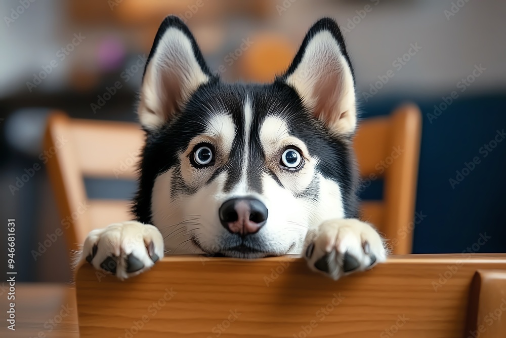 Funny Siberian Husky acting like a human, captured in a photo where the ...