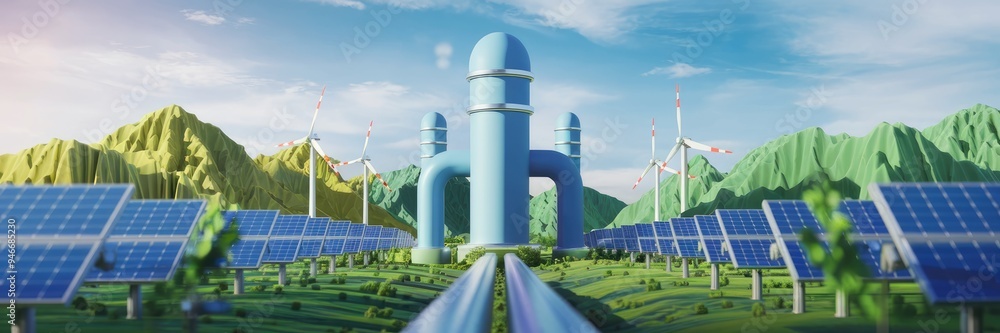 3D Rendering of a Hydrogen Energy Pipeline Supporting Clean, Carbon ...