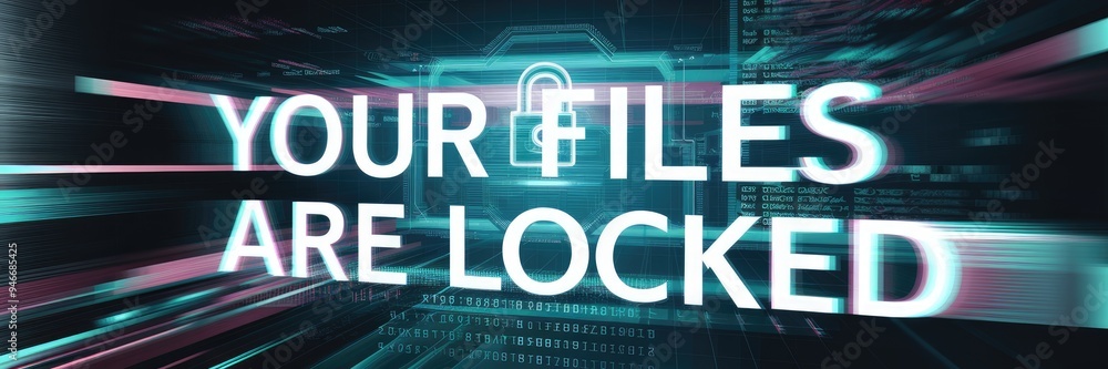 3D rendered ransomware text featuring dynamic screen effects and ...