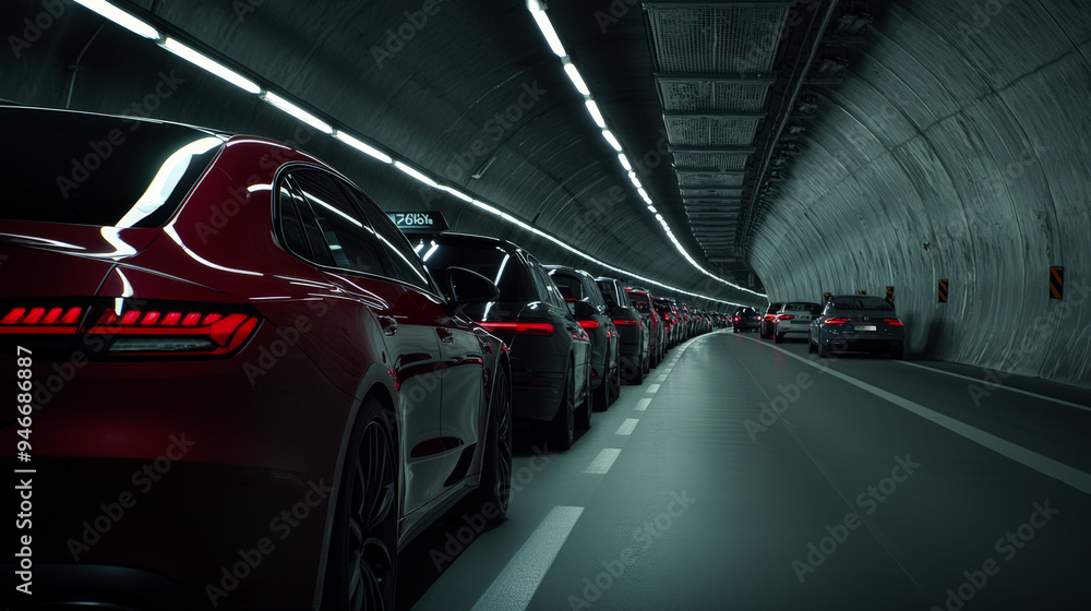 Endless Traffic Jam: A Long Line of Cars Stuck on the Highway Caused by ...