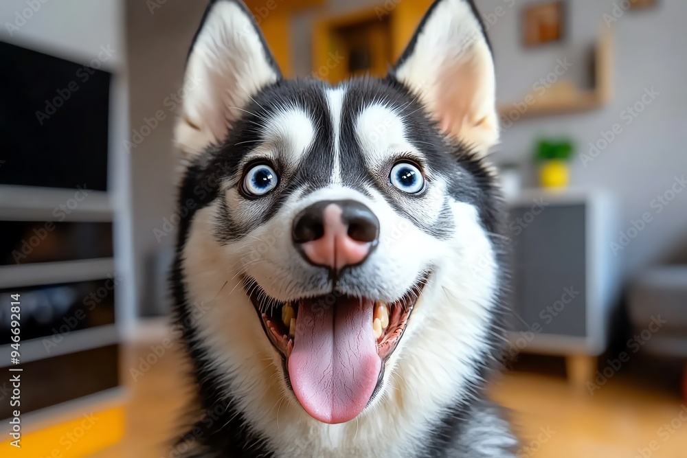 Funny Siberian Husky making a face after tasting something strange ...