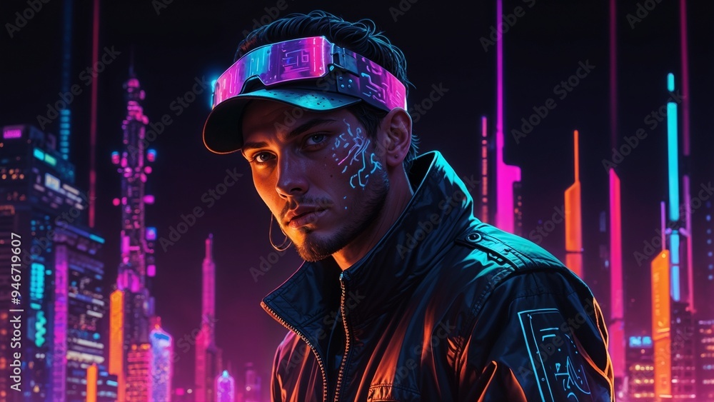 digital, fantasy painting - neon cyberpunk world, hacker glitch, this ...