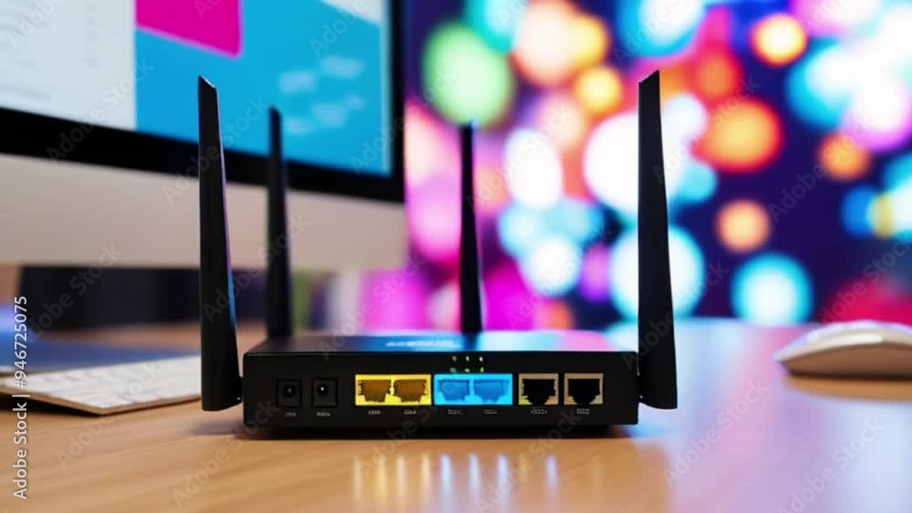 Wi-Fi internet network connection modem router on the table near the ...