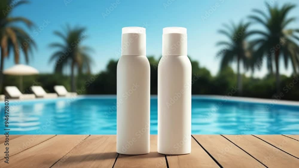blank white empty sunscreen bottles mockup on wooden surface, cosmetic ...