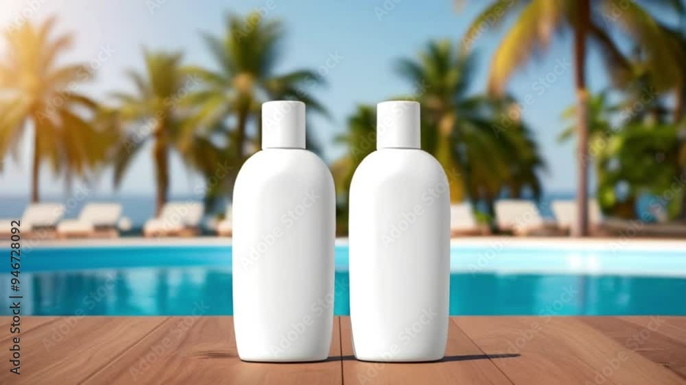blank white empty sunscreen bottles mockup on wooden surface, cosmetic ...