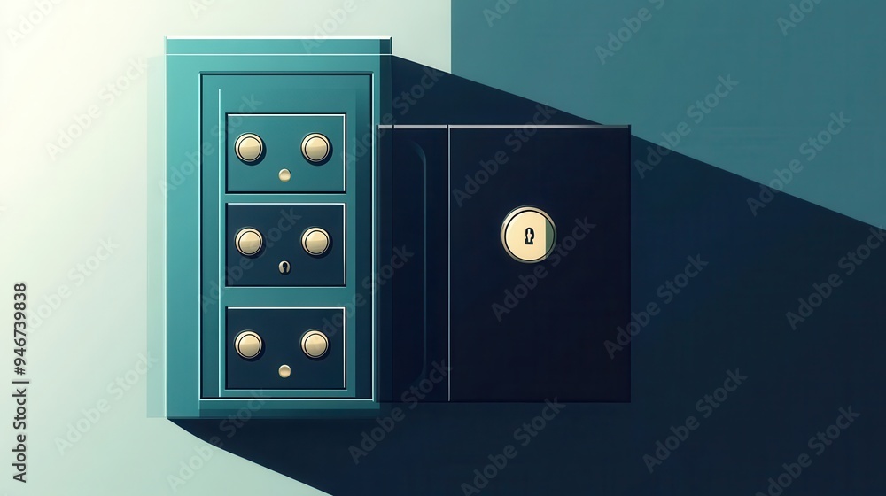 This vector showcases a safe deposit box designed for secure storage of ...