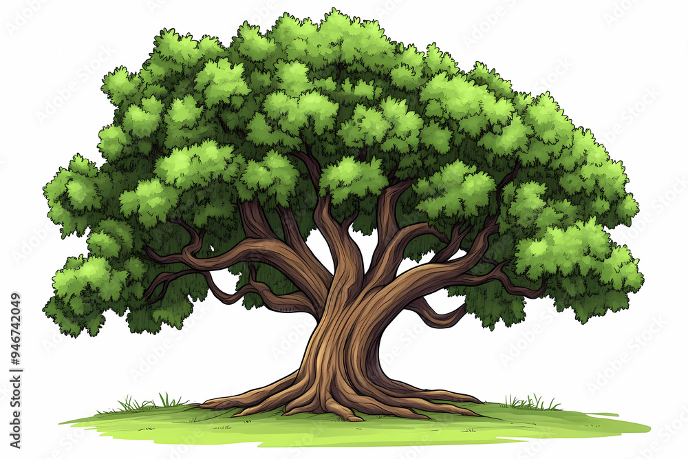 Charming Oak Tree Cartoon Drawing - Ideal for Children's Storybooks and ...