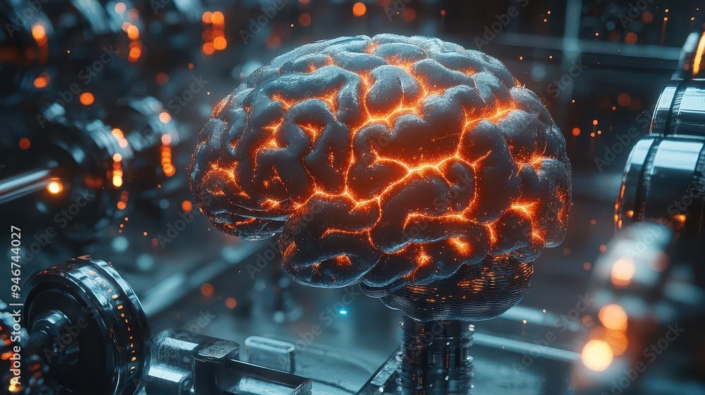 surreal image of brain lifting weights muscles bulging inside ...