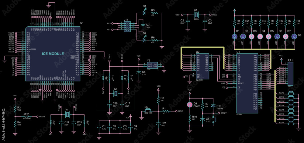 Vector electrical schematic diagram of digital electronic device with ...