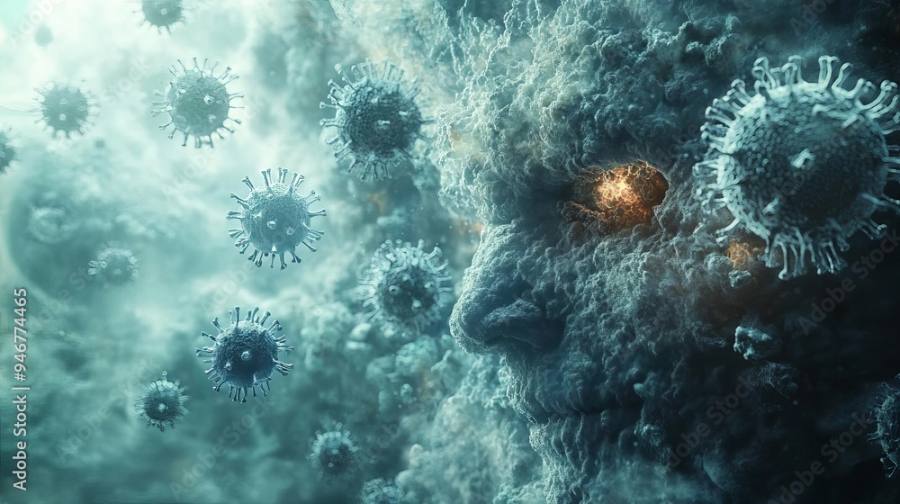 A detailed view of a contaminated surface with closeup images of ...