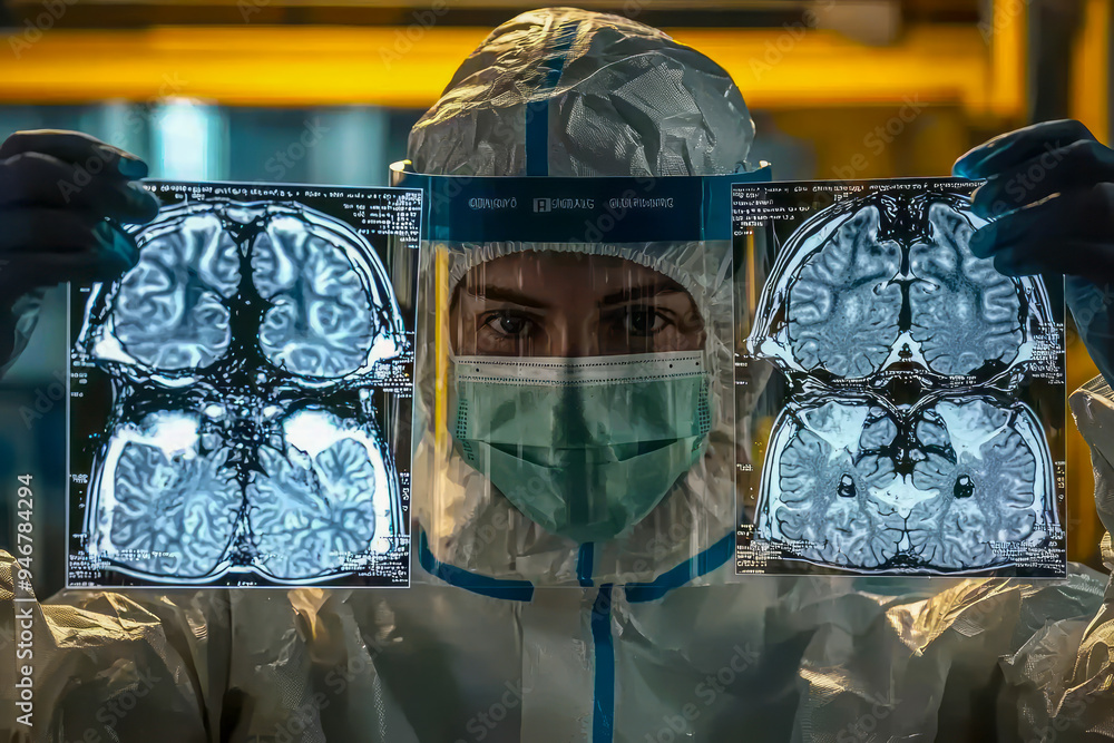 Medical expert comparing MRI scans in protective mask: A detailed ...