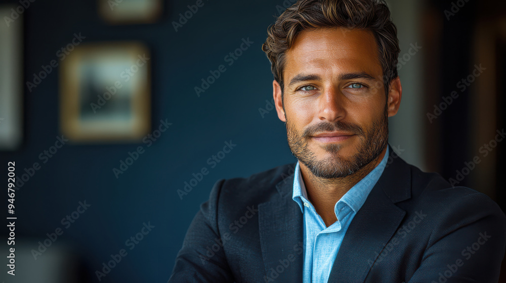 Confident man in business suit smiling, professional portrait, modern ...