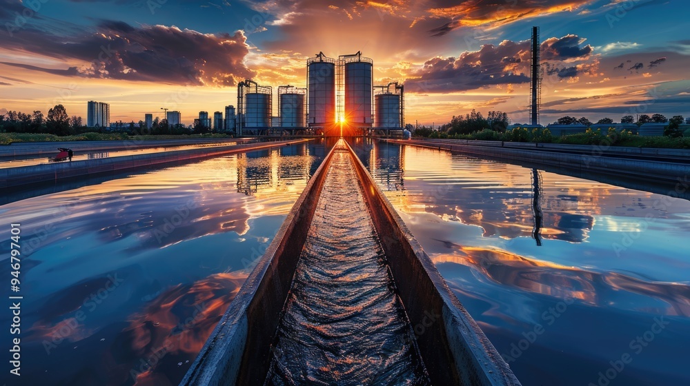 Transfer wastewater treatment pipe in water purification plant holding ...