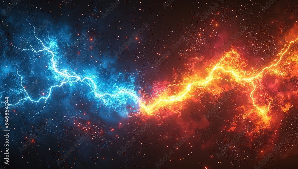 A cartoon-style illustration of lightning bolts, one blue and the other ...