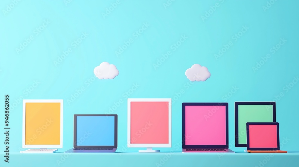 colorful computer screens with lot of blank space, can be used as ...