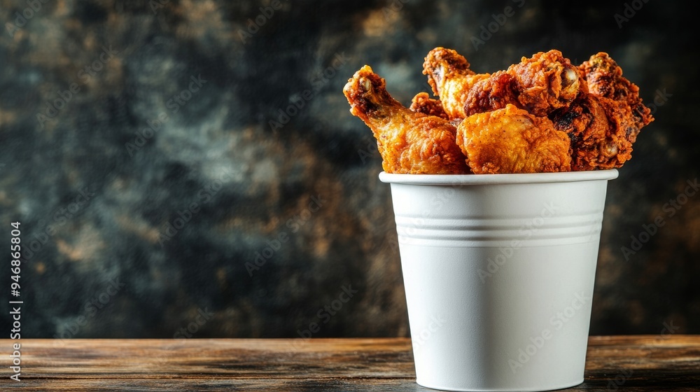 A crispy fried chicken wing in a paper bucket, fried chicken wings ...
