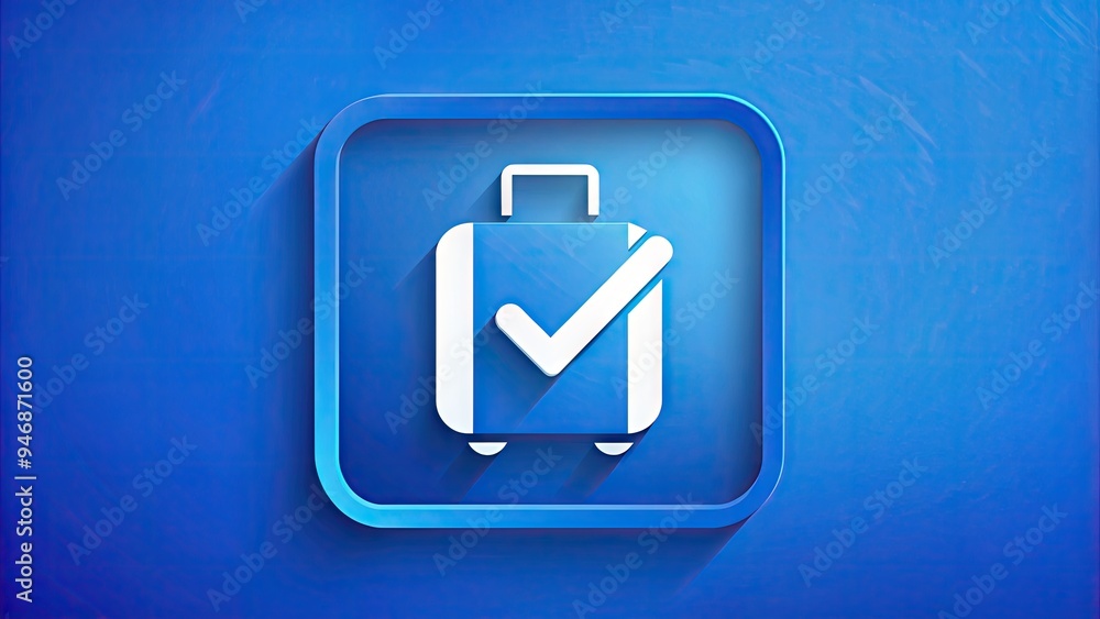 A stylized, modern check-in icon with a bold, blue background and a ...