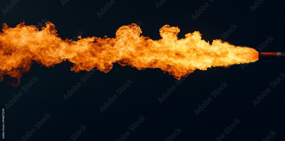 An image showing a flamethrower hurling a burst of fire on a black ...