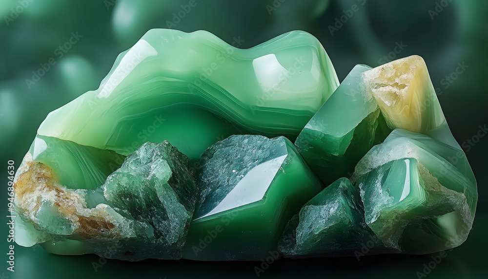 Raw Materials jade ade is a precious gemstone known for its vibrant ...