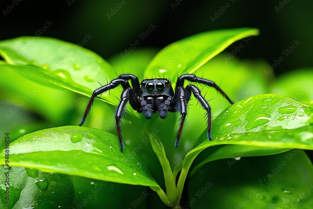 Spider in a dense forest, captured in a photo where the spider blends ...