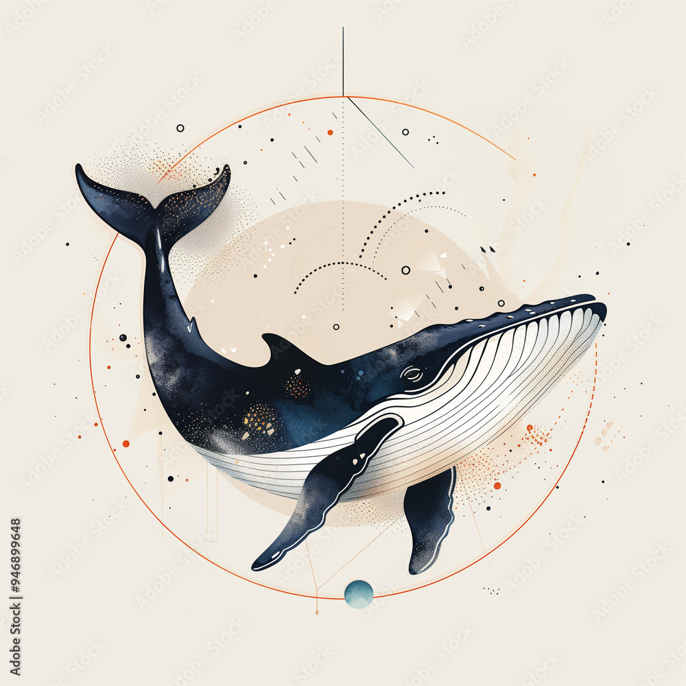 Majestic humpback whale illustration with cosmic elements. Artistic ...
