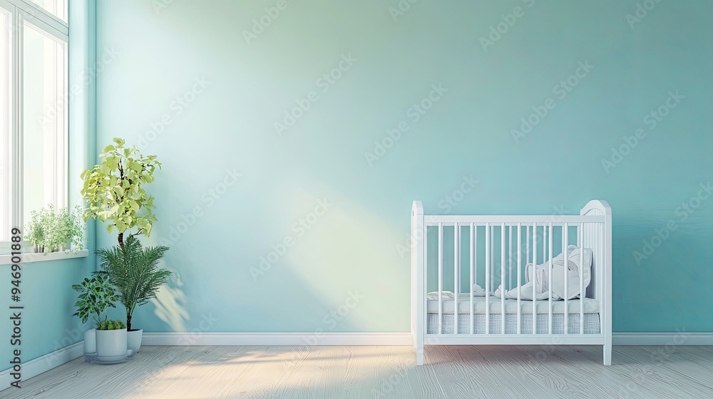 Serene Infant Slumber: A Cozy Nursery Room with Pastel Walls, Soft Toys ...